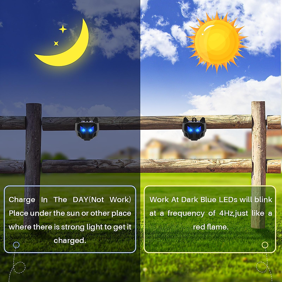 8 PCS Solar Animal Repellent Outdoor Nocturnal Animal Repeller Predator Blue Lights Repellent Devices Waterproof Coyote Raccoon Deer Deterrent for Garden Yard Farm Chicken Coop Night Guard Protection