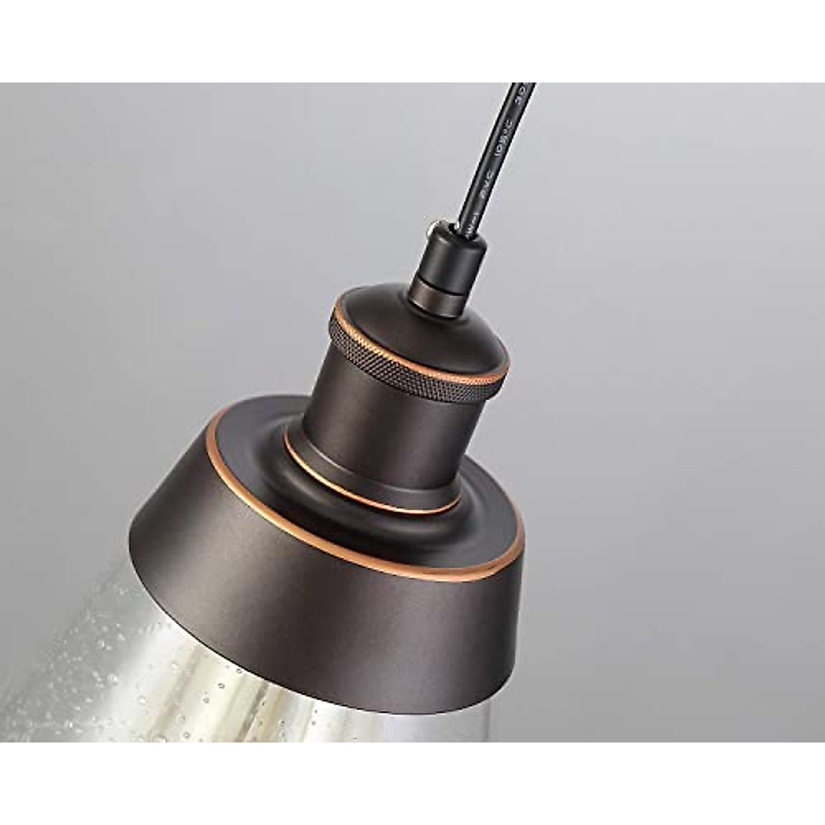 Fivess Lighting Rustic Glass Plug in Pendant Light with 15ft Cord, On/Off Switch, Handblown Clear Seeded Mini Hanging Fixture for Kitchen Island Sink Bar Farmhouse, Oil Rubbed Bronze (FSS3203-1P)