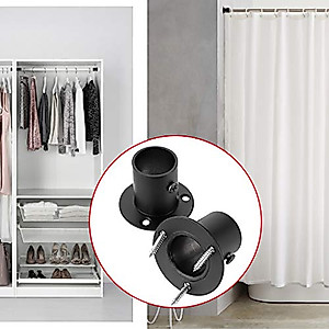 OwnMy 4 Packs Stainless Steel Pole Sockets Flange Rod Holder, Wall Mount Pipe Bracket with Screws for Closet Wardrobe Shower Curtain Rod (Fit 25mm / 1'') (Black)