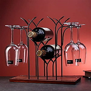 YFQHDD Iron Wire Forest Leaf Wine Rack Stand Hanging Drinking Glasses Stemware Rack Shelf Wine Bottle & Glass Cup Holder Display (Color : E, Size