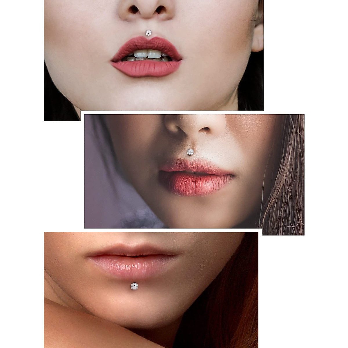 Vsnnsns 14G Lip Rings Stainless Steel Labret Jewelry Monroe Lip Rings Nail Cartilage Tragus Helix Earrings Studs Piercing Jewelry Medusa Piercing Jewelry For Women Men 14 Gauge Earrings 3MM CZ Silver