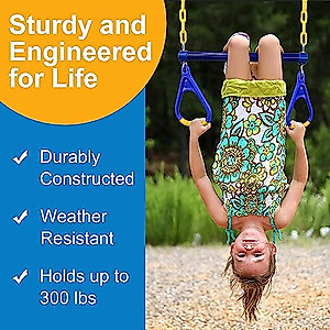 18" Trapeze Swing Bar & 48" Heavy Duty Chain with Locking Carabiners Swing Set Accessories Playground Swing Seat (Blue)