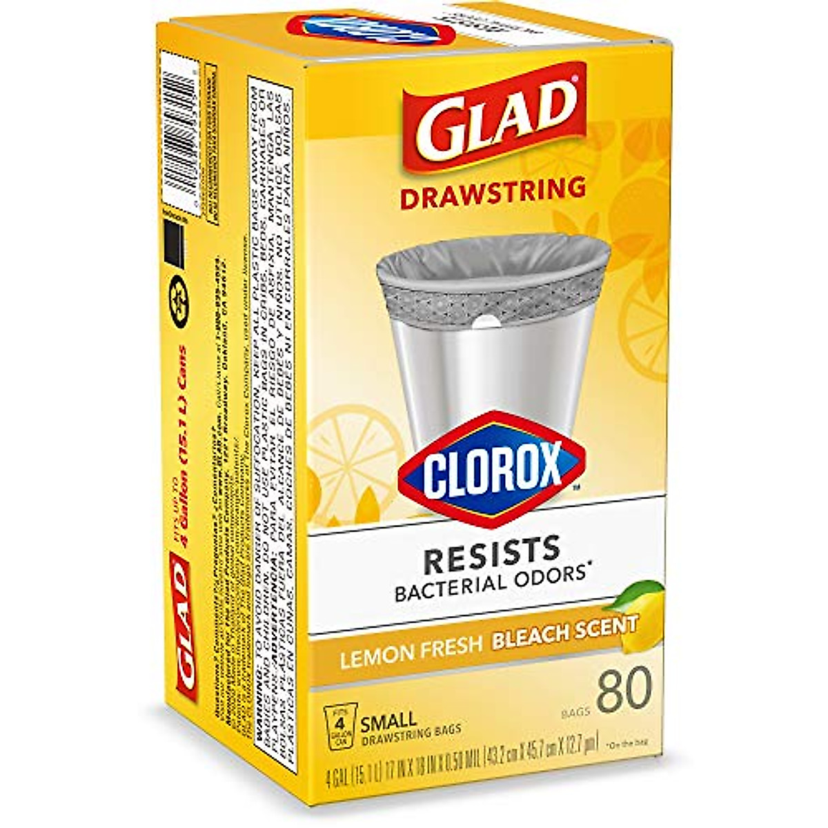 GLAD Small Kitchen Trash Bags, - 4 Gallon Trash Bag for Kitchen, Lemon Fresh Bleach Scent, Odor Eliminator, Leak Protection, 80 Count