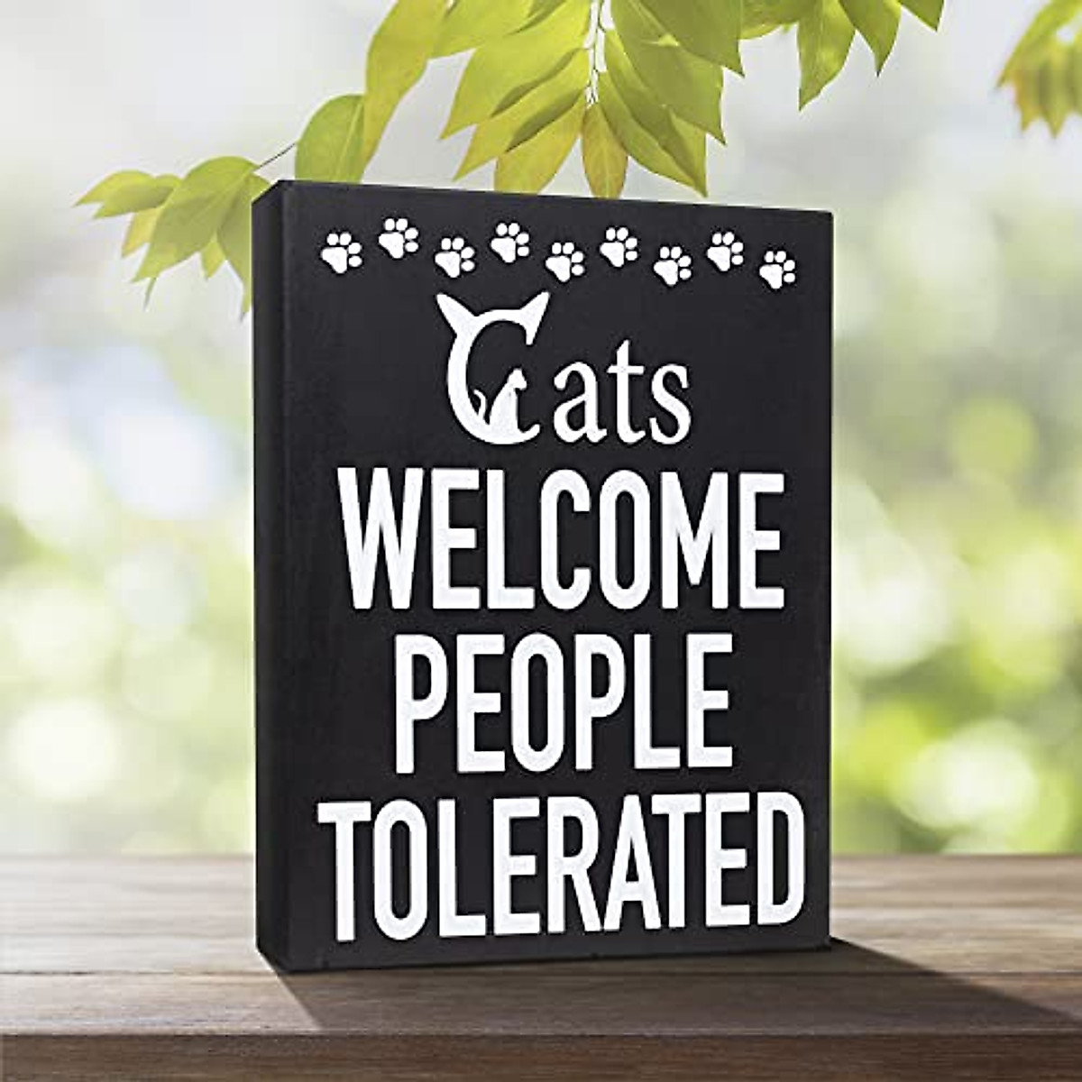 JennyGems Cats Welcome People Tolerated Wooden Sign, Cat Mom Gift and Decor, Funny Cat Signs, Made in USA