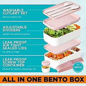 KARRICO Double Premium Bento Box, 67 fl oz BPA Free - Two Stackable Containers with Leak-Proof Lids & Adjustable Dividers For Easy Portion Control & Meal Prep Lunch Box (Dusty Pink)
