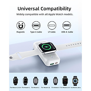 10000mAh Portable Apple Watch Charger,Mini Wireless Charger for iWatch,Fast Charging Power Bank with Built in Cable, Compatible with Apple Watch Series 9/Ultra/ 8/7/6/Se/5/4/3/2/iPhone/Samsung