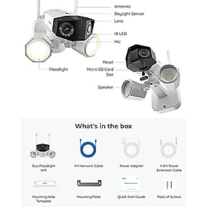 REOLINK Floodlight Camera, 4K Dual-Lens Wired WiFi Outdoor Security Camera 180° FOV, Smart Human/Vehicle/Pet Detection Siren Alarm, Color Night Vision, 2.4G/5GHz Dual-Band WiFi, Duo Floodlight WiFi