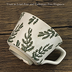 LINVIA Ceramic Coffee Mug, 12 oz Novelty Unique Teacup with Large Handle, Stoneware Cup for Tea Mocha Latte Cappuccino Espresso (Set of 2, Ivy and Leaf)