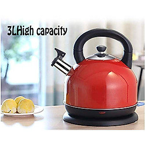 -3L Stainless Inner Lid Electric Kettle2000W Cordless Tea Kettle,Fast Boiling Hot Water Kettle with Auto Shut Offwith Boil Dry Protection,Double Walled Insulation/Red/Yellow