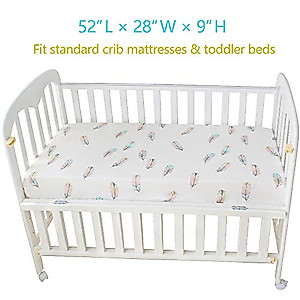 LifeTree Soft Fitted Crib Sheet - Feather Print Premium Cotton Unisex Toddler Bed Sheets for Baby Girls or Baby Boys - Fits Standard Crib Mattress