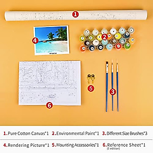 TISHIRON Seaside Beach Paint by Numbers for Adults Kids Adults Coconut Tree Seascape Painting DIY Paint by Number Paint by Numbers Kits Nordic Wall Decor 16"x20" (Without Frame)