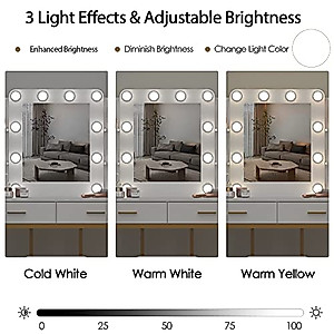 Vabches Makeup Vanity with Lighted Mirror,Vanity Mirror with Lights and Table Set,Vanity Set with 10 LED,Vanity Desk with 3 Lighting Modes and 2 Drawers&Cushioned Stool for Bedroom.