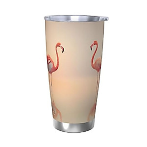 Flamingo 20oz Insulated Stainless Steel Tumbler With Lids And Straws, Double Wall Vacuum Travel Coffee Mug, Thermal Cup For Cold & Hot Drinks, Reusable Metal Straw & Brush