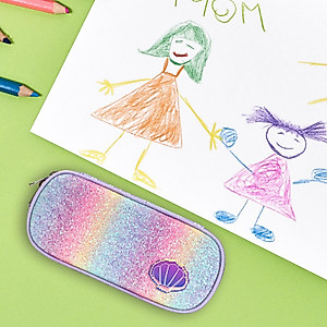 BrainyBees Pencil Case for Girls - Cute Pencil Case for Kids Special Pencil Pouch for Girls Sparkly Kids Pencil Box Pencil Bag for School, Pencil Case Only (Glitter Purple, Mermaid)