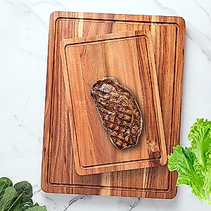 COCOBOSS Acacia Wood Cutting Board for Kitchen Wood Chopping Board - with Juice Slot and Convenient Handles (Medium 15"L x 10"W x 1"Th)