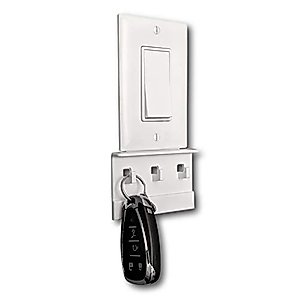 The No-Screwups Key Hook Organizer by Mount Genie (White, 1-Pack): Wall Mount with No Damaging Screws or Tape. Installs in Seconds on Any Light Switch. Great for Entryway, Mudroom, Kitchen, Office