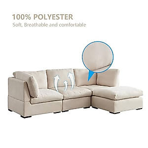 YUNLife&Home Free Combination Modular Sectional Sofa with Reversible Chaise,Down Filled Upholstered L-Shaped 4-Seat Corner Couch w/Moveable Ottoman,Comfy Deep Seats Leisure Sofá for Living Room
