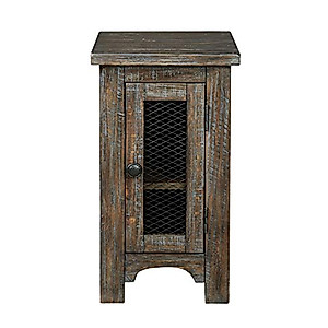 Signature Design by Ashley Danell Ridge Rustic Chair Side End Table with Double Cabinet Doors and 1 Storage Shelf, Brown