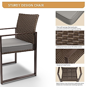 YIYAN 3 Pieces Outdoor Furniture Set Patio Rattan Wicker Chairs & teatable,Lawn Garden Balcony Backyard,with Washable Cushion (Gray)