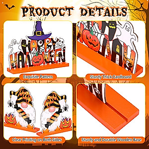 Wonderjune 9 Pcs Halloween Wooden Table Decorations Duplex Printing Happy Halloween Centerpiece Signs Pumpkin Gnome Ghost Table Centerpiece Boo Spooky Themed Trick or Treat Sign for Party Halloween