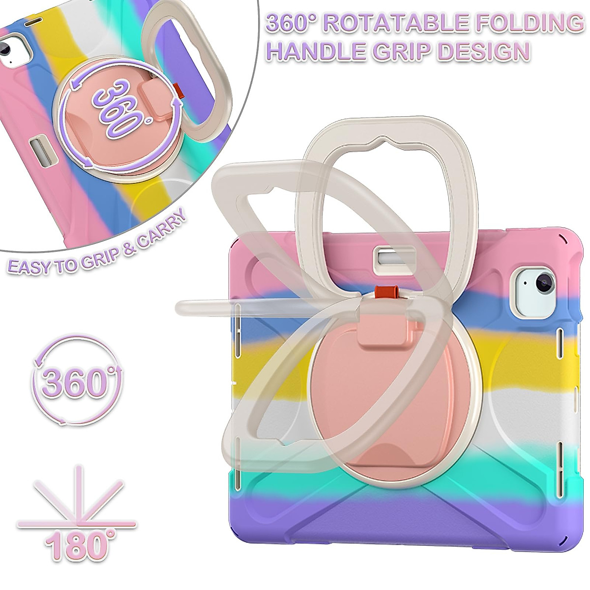 BATYUE for iPad Air 6th Generation 11-inch (M2) 2024 Case, iPad Air 5th/4th Gen 10.9" Case 2022/2020, iPad Pro 11" 4th/3rd/2nd/1st Case, with Pencil Holder+Kickstand+Shoulder Strap (Colourful Pink)