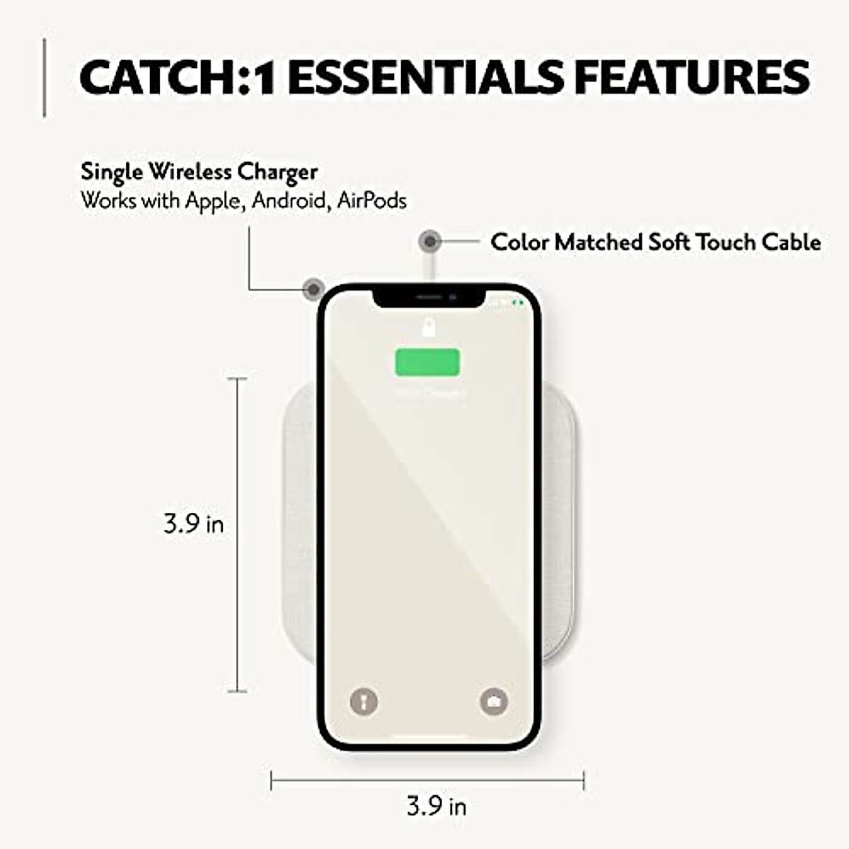 Courant Catch:1 Essentials - Belgian Linen Wireless Charging Pad - Qi-Certified - Compatible with iPhone 14, 13, 12, 11, X, SE, Samsung Galaxy S23, S22, S21, S20, Note, AirPods, AirPods Pro (Natural)