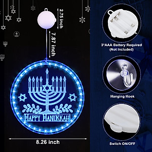 Hanukkah Decorations Window Lights, 8.3" Blue Hanukkah Menorah Star of David Chanukah Lights, Battery Operated Hanukkah Lights Window Decorations for Home Hanukkah Gift Holiday Decor