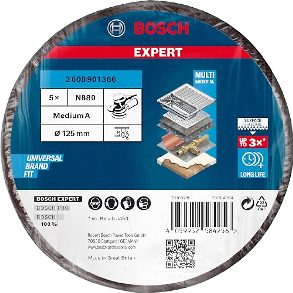 Bosch Professional 5x Expert N880 Fleece Discs (for Steel sheets, Ø 128 mm, Grit 280, Accessories Random Orbital Sander)