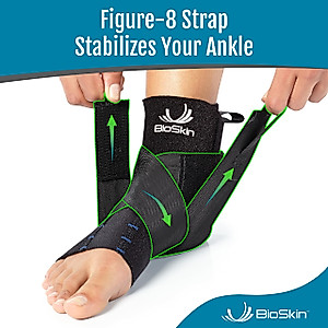 BioSkin Ankle Compression Brace - Ankle Wrap for Sprained Ankle, Post Injury Ankle Brace, Ankle Support Brace for Women and Men, Swollen Feet Relief, HSA or FSA Eligible