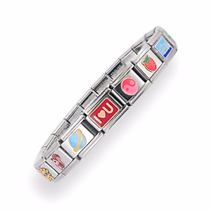 Decorated Italian Charm Bracelet, 18 charm bracelet with unique designs. 6.9 inches long, interchangeable charms