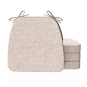 AAAAAcessories D-Shaped Chair Cushions for Dining Chairs with Ties and Removable Cover, 2" Thick Dining Kitchen Chair Pads, Indoor Dining Room Chair Cushions, 17" x 16", Set of 4, Beige
