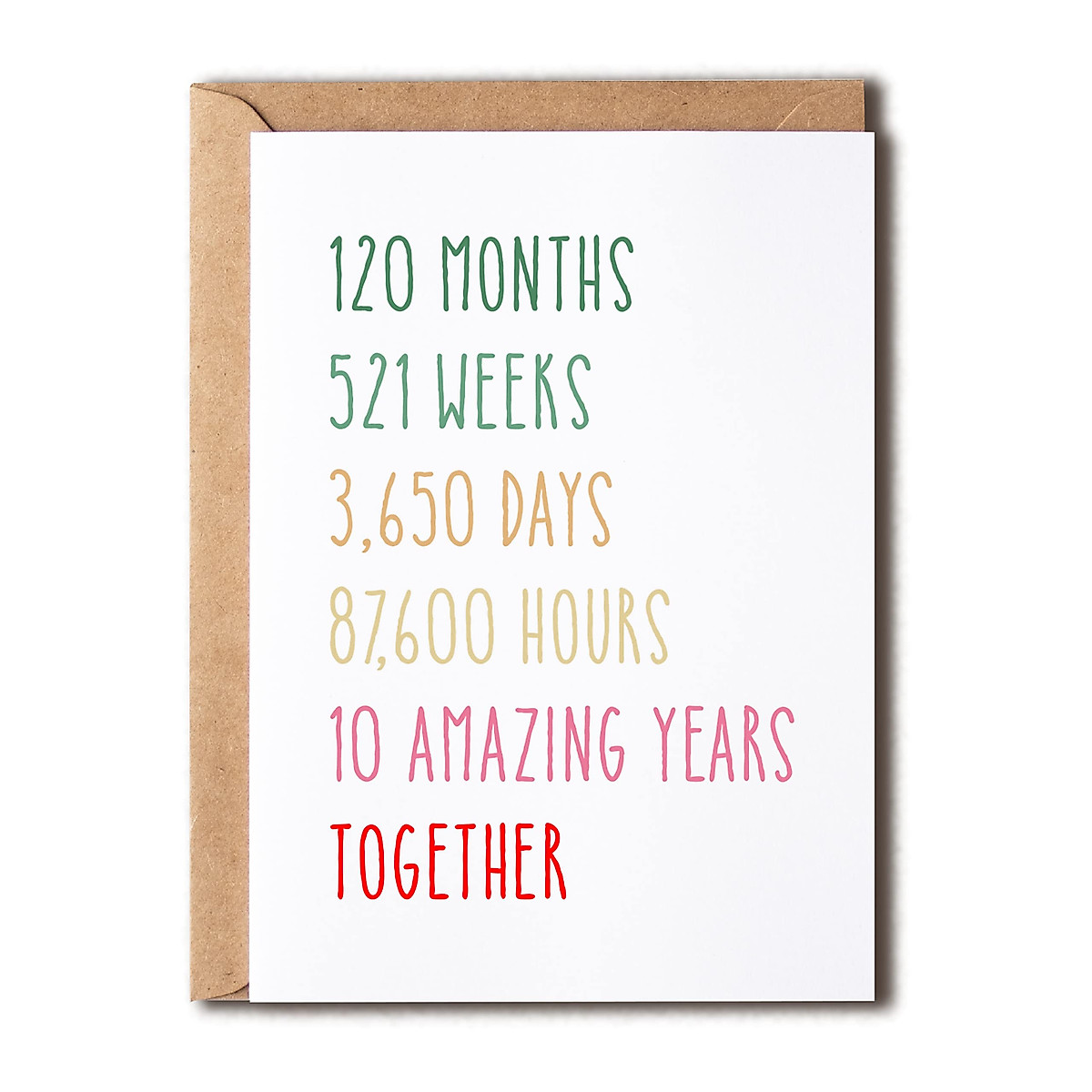LillaGifts 10Th Anniversary Card - Funny 10 Years Wedding Anniversary Card - Tenth Anniversary Card For Him Her - Gift Perfect For Husband Wife,5 x 7 inches