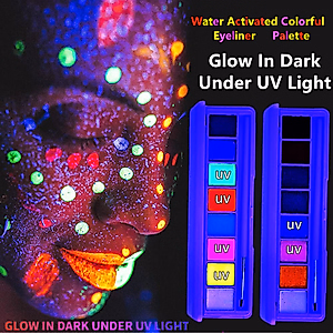 Mysense 16 Colors Water Activated Eyeliner Palette,Neon Face Paint,Fluorescent Bright Rainbow Colorful Body Paint Makeup,Matte and UV Blacklight Graphic Eyeliner,With Eyeliner Brush