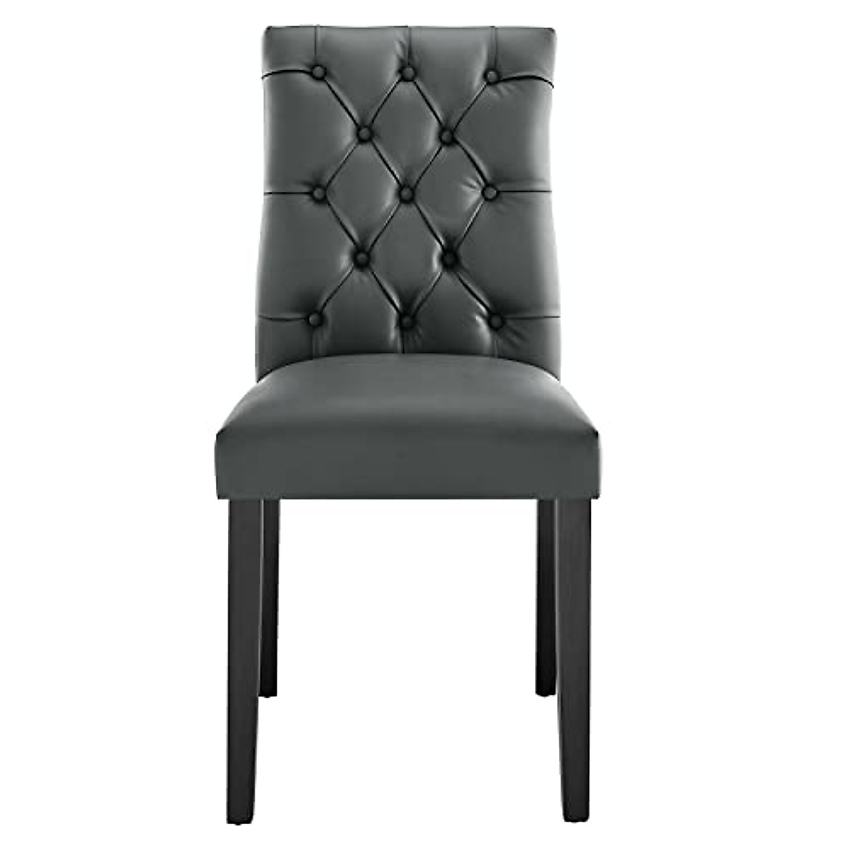 Modway Duchess Modern Tufted Button Faux Leather Upholstered Parsons Two Dining Chairs in Gray
