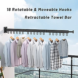 WSIGHT Wall Mounted Drying Rack Laundry Clothes Hanging Rack Collapsible Retractable for Laundry Room Organization, Balcony, Wardrobe, Bathroom (3 Poles)