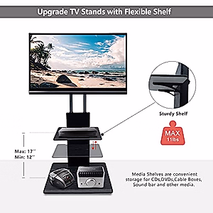 Usumairu TV Floor Stand TV Stand with Sturdy Wood Base,Angle and Height Adjustable Swivel TV Mount Stand with Media Shelf for 32-70 Inch Flat Screen TV for Bedroom Living Room (Black)