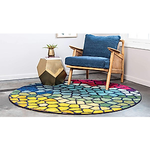 Unique Loom Estrella Collection Geometric, Abstract, Colorful, Modern, Mosaic Area Rug, Round 6' 1 x 6' 1, Multi/Blue