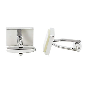 MENDEPOT Mother Of Pearl Cufflinks With Box Men Classic White Stone Cuff Links Wedding Groom Gift (Rectangle)