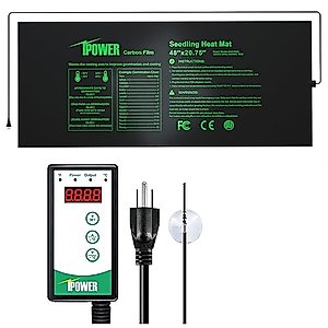 iPower GLHTMTCTRLV2PROL 48" x 20.75" Upgraded Carbon Film Seedling Heat Mat and Digital Thermostat Controller Combo Set for Seed Germination Plant Propagation, Black