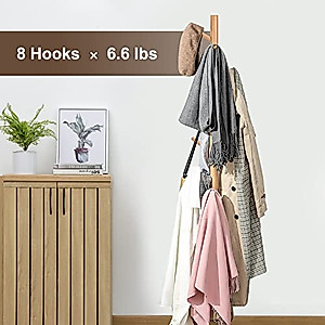 EuroBird Sturdy Wooden Coat Rack Freestanding - Adjustable Coat Rack Stand with 4 Sections & 8 Hooks, Easy Assembly Coat Tree for Coats, Hats, Purse, Entryway, Hallway, Bedroom, Office, etc