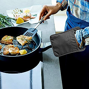 GROBRO7 5Pack Pocket Pot Holders Cotton Heat Resistant Potholder Multipurpose Hot Pads Machine Washable Oven Mitts Potholders Bulk for Daily Kitchen Baking and Cooking 8.9 x 6.9 Inch Grey