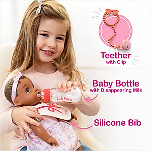 Litti Pritti Baby Doll Accessories Set - 9-Piece Diaper Bag Playset with Baby Doll Diapers, Magic Bottle, Silicone Bib, Wipes, Teether, Changing Pad, and More - Baby Doll Stuff for Ages 3-8 Years