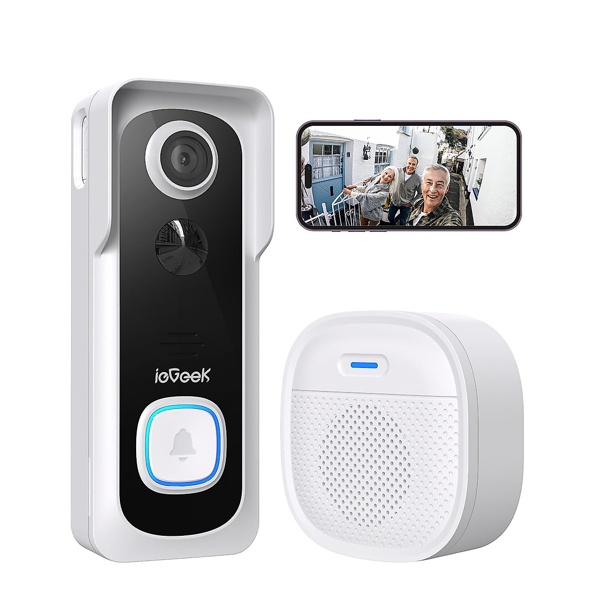 ieGeek Doorbell Camera Wireless No Subscription - Wireless Video Doorbell with Chime, Doorbell with Camera 1080P FHD, Voice Changer, 2-Way Audio, PIR Motion Detection, 2.4Ghz WiFi, Works with Alexa