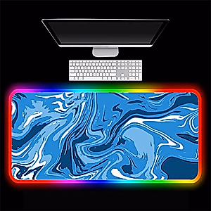 Mouse Pad Blue Water Ripple RGB Large Mouse Pad Gamer Computer LED Backlit Keyboard Gaming Accessories Desks 24 inch x12 inch