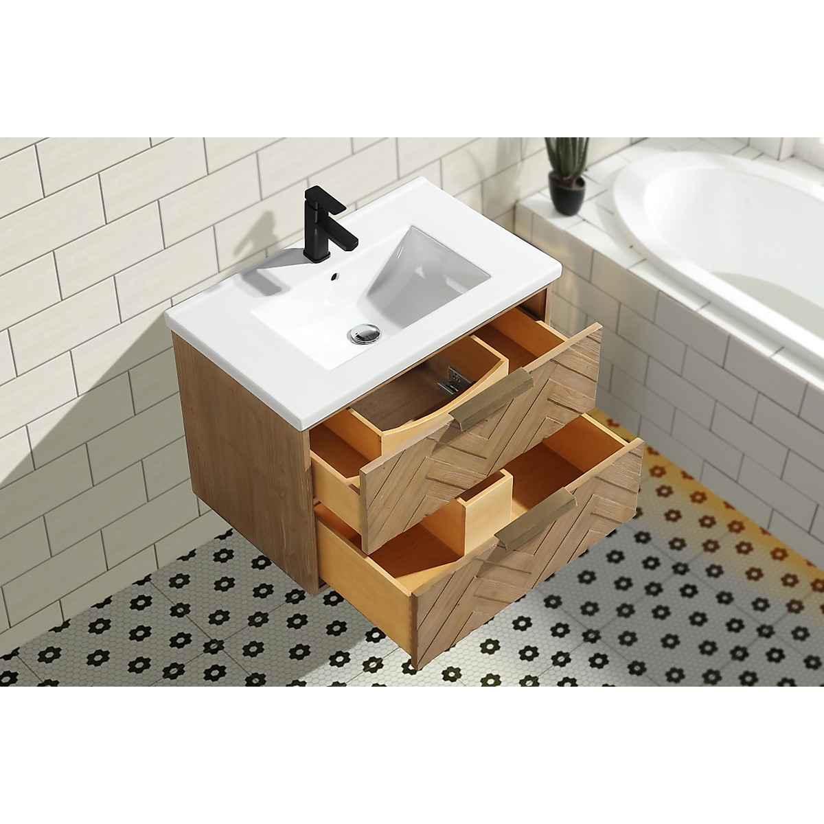 Ari Kitchen & Bath Carlsbad 30" Floating Bathroom Vanity Weathered Fir