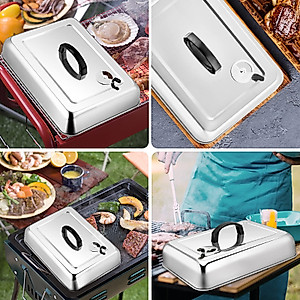 Leonyo 13" Rectangular Basting Cover with 11"x 9" Cooling Rack, Cheese Melting Dome & Wire Rack for Baking, Griddle Accessories with Steam Dome Lids Baking Racks for Oven, BBQ Flat Top Grill Cooking