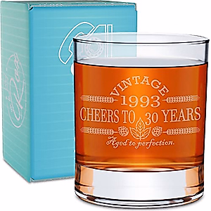 30th Birthday Gifts for Him - 11 oz Engraved Bourdon Glass - Vintage 1993 Cheers to 30 Year Old Birthday Gift For Men- Dirty Thirty Ideas for Decorations & Presents - 30 Birthday Gifts for Men Man