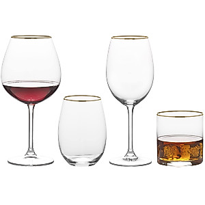Mikasa Julie Gold Set of 4 White Wine Glasses, 16.5-Ounce, Clear