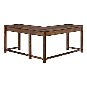 OSP Home Furnishings Baton Rouge Rustic L-Shape Office Desk with Power Port Drawer, Brushed Walnut Finish