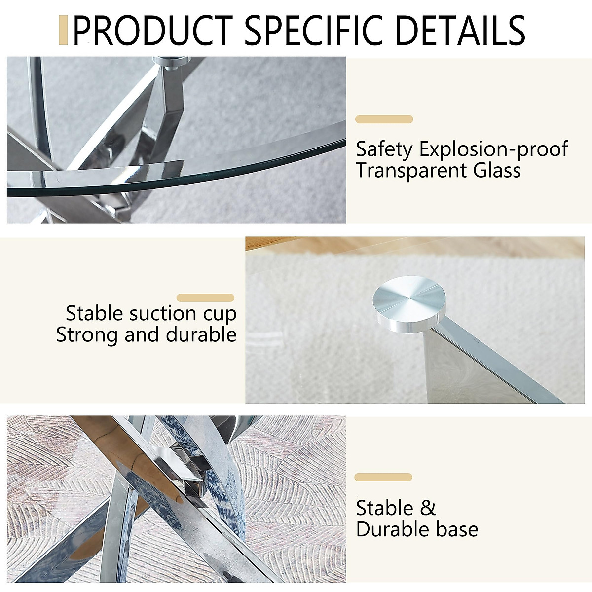 Pvillez Contemporary Dining Table, 36" Round Tempered Glass, Stainless Steel Base, Seats 4, Clear Kitchen Table for Dining